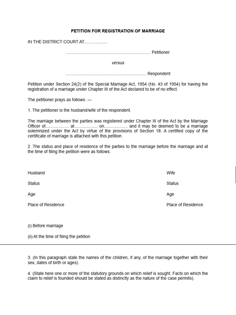PETITION FOR REGISTRATION OF MARRIAGE | PDF | Marriage | Social ...