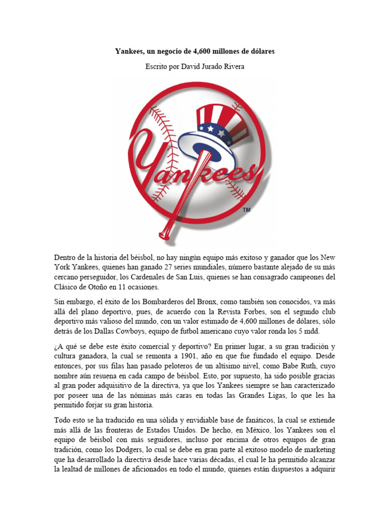 Yankees, Un Negocio de 4,600 Millones | PDF | Yankees de Nueva York | Marca