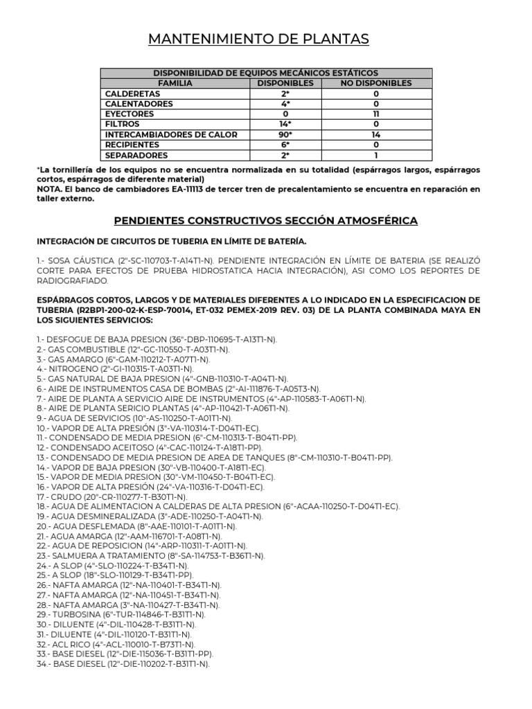 Estado de Equipos Udc 081023 | PDF | Vapor | Gas natural
