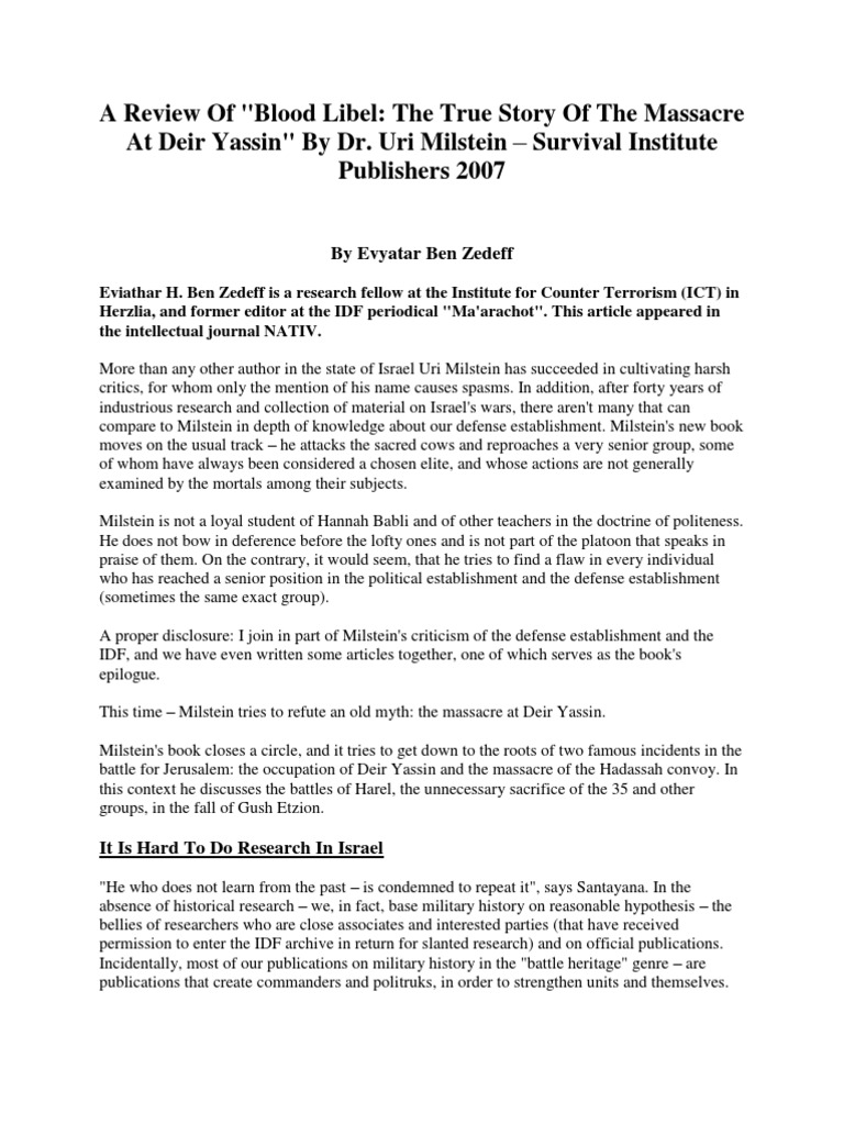 A Review of ''Blood Libel - The True Story of The Massacre at Deir ...