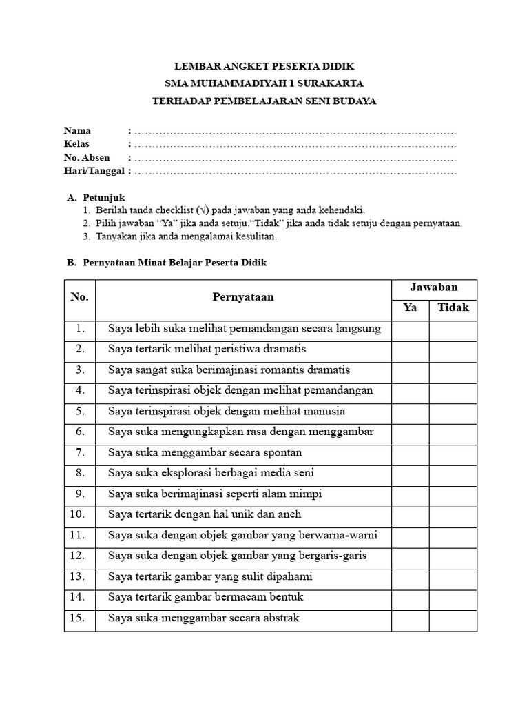 Angket Minat dan Gaya Belajar Seni | PDF