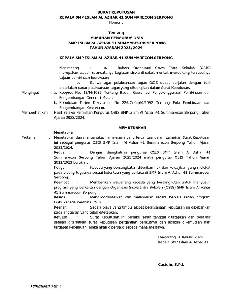 SK Pengurus Osis | PDF