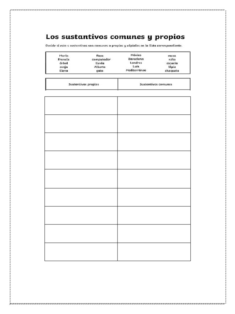 Actividad de Español Sustantivos | PDF