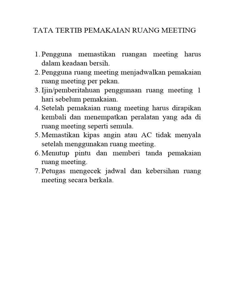 Tata Tertib Pemakaian Ruang Meeting | PDF