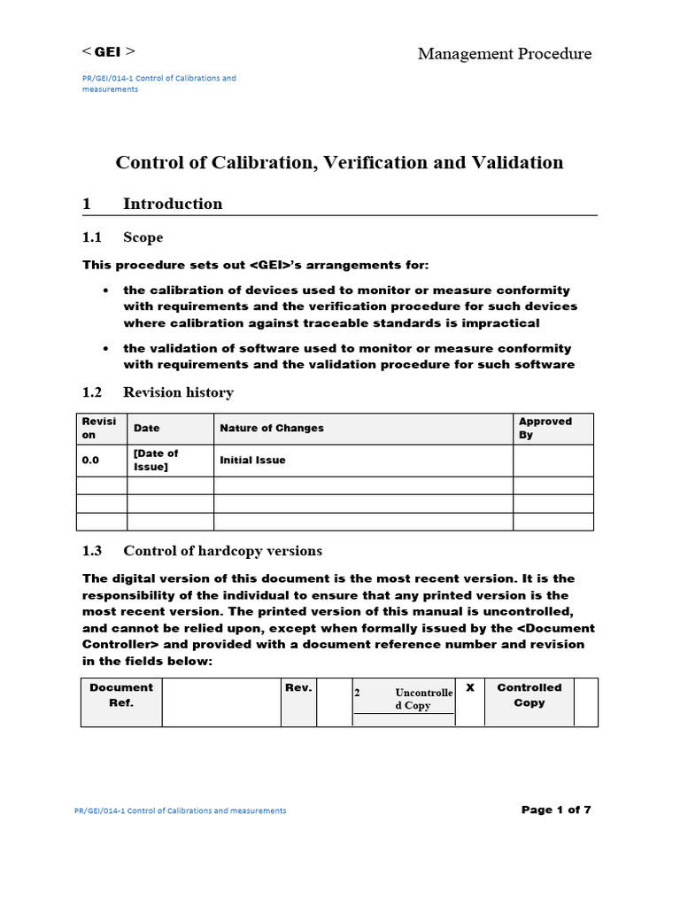 CMS Control of Calibration Verification and Validation | PDF | Calibration | Verification And ...