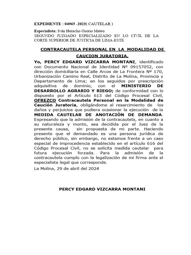 Contracautela Personal en Cautelar 2023 | PDF | Ciencias sociales | Derecho