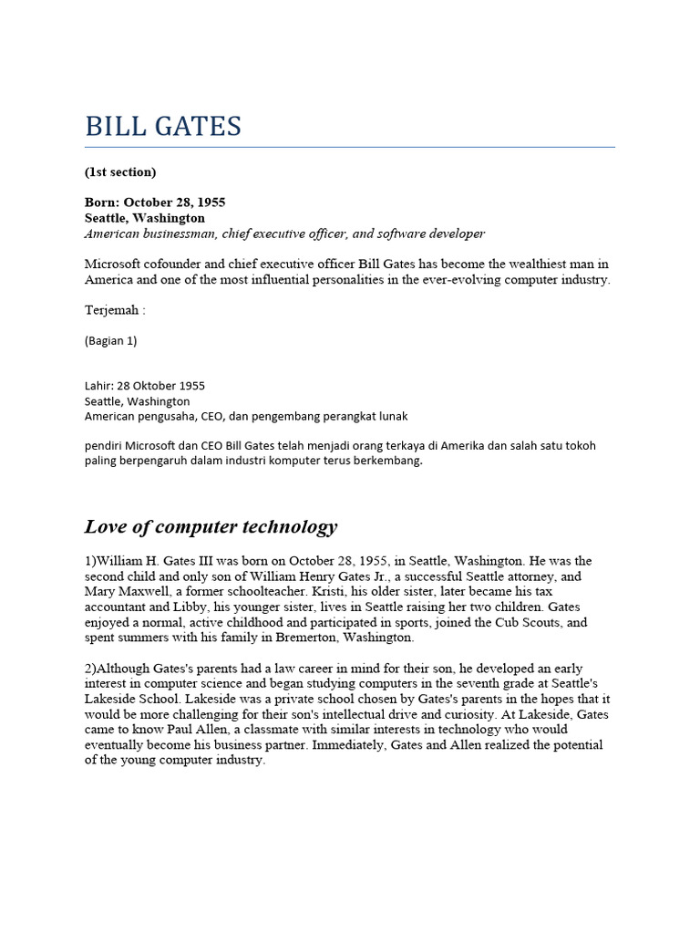 BILL GATES For Students | PDF | Computing