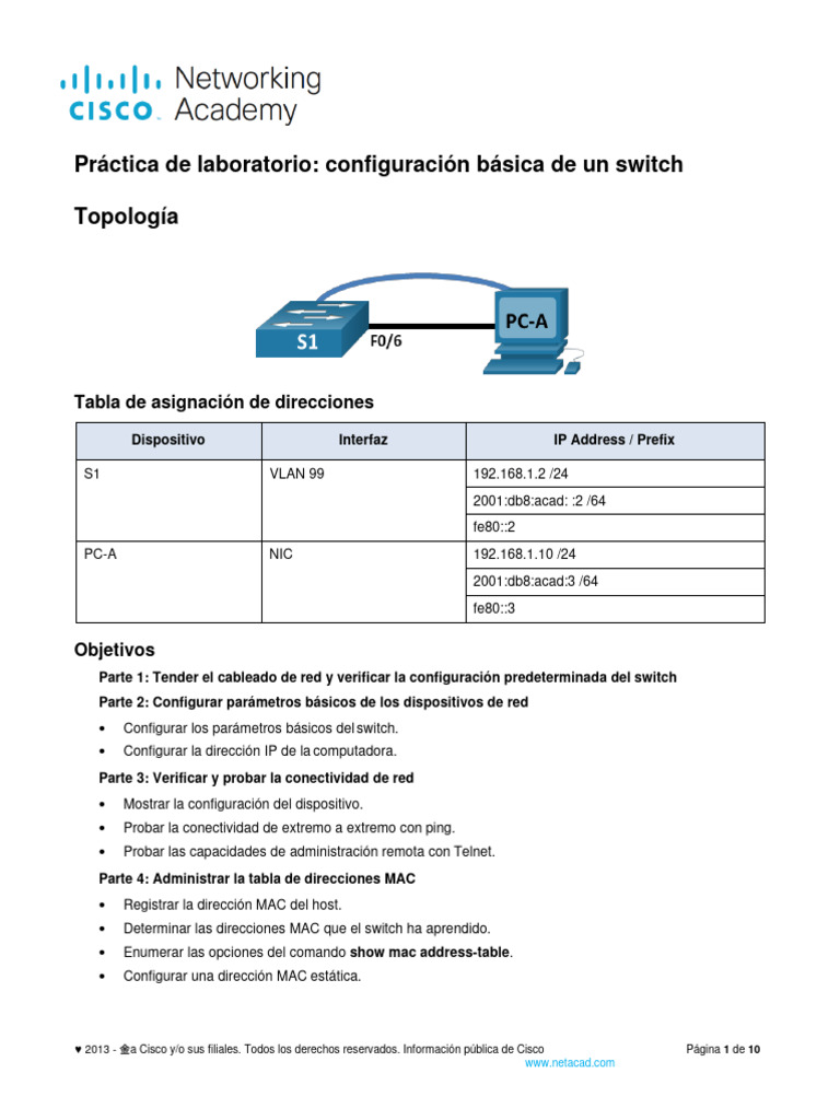 1.1.7-Lab - Basic-Switch-Configuration - es-XL | PDF | Conmutador de red | Dirección IP
