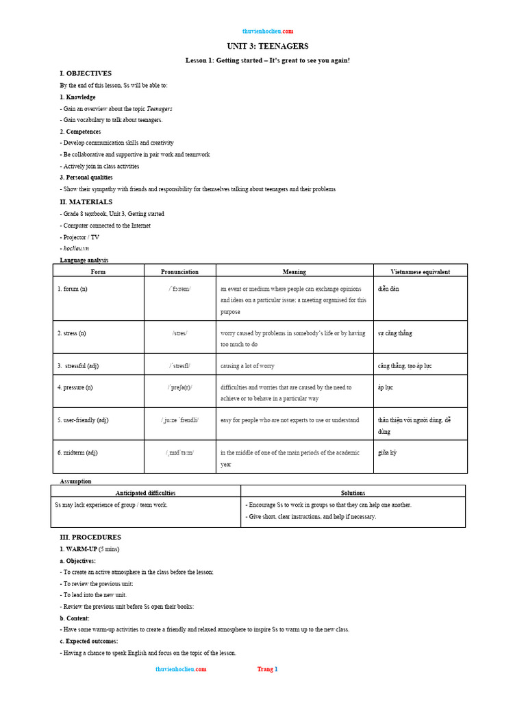 Teenagers: Lesson 1 Overview and Activities | PDF | Language Mechanics ...