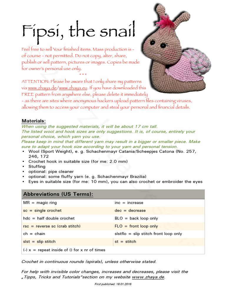 cute snail | PDF | Yarn | Crochet