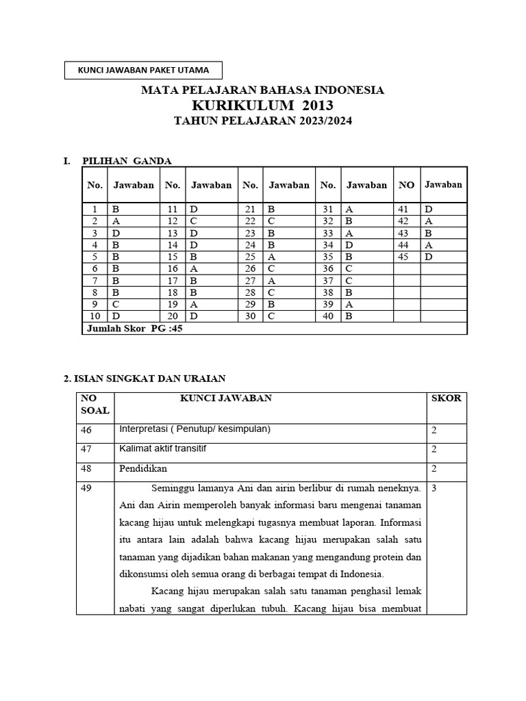 Kunci Jawaban Us. 2023-2024 | PDF