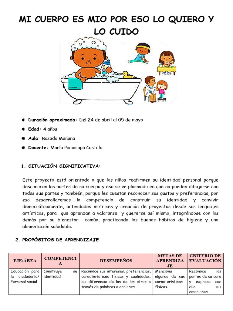 Proyecto 5 MI CUERPO ES MIO POR ESO LO QUIERO Y LO CUIDO | PDF | Salón ...