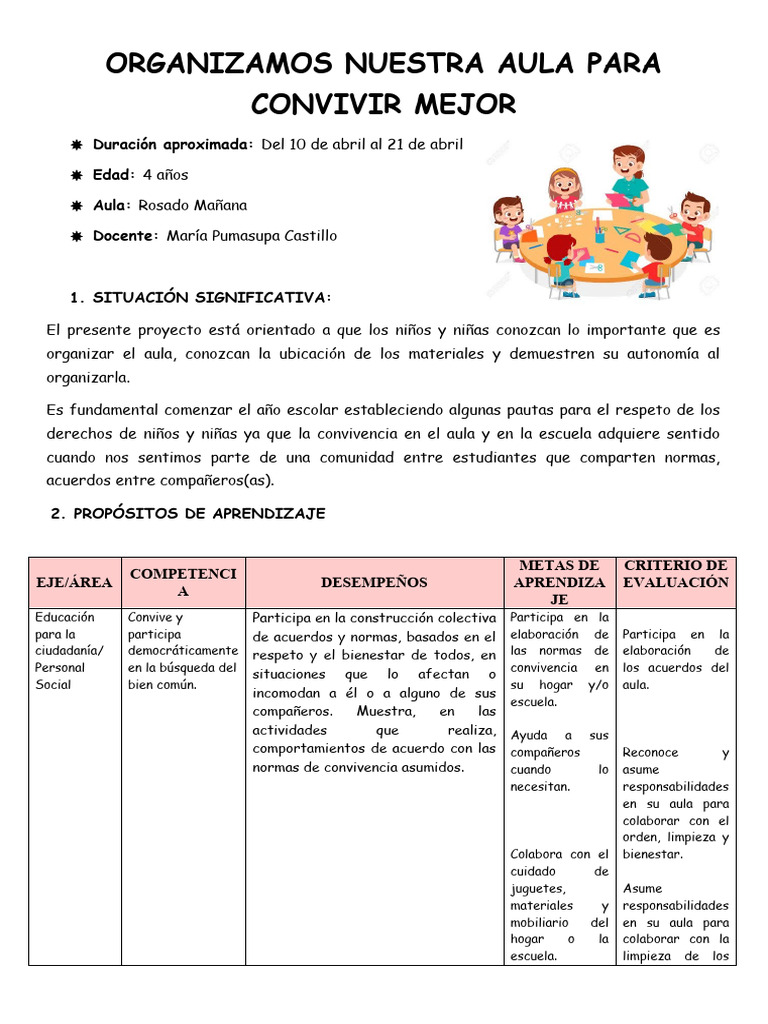 Proyecto 3 Organizamos Nuestra Aula para Convivir Mejor | PDF | Salón ...
