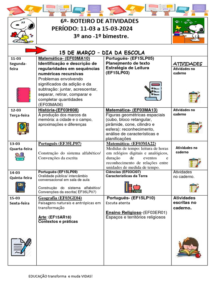 3º_ANO_6º_ROTEIRO_SEMANAL_11_03_A15_03_2024_MARCYA_FILIZOLA | PDF ...