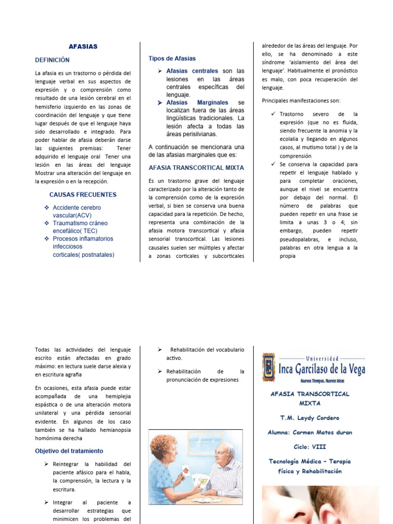 Triptico de Afasias | Descargar gratis PDF | Afasia | Causas de la muerte