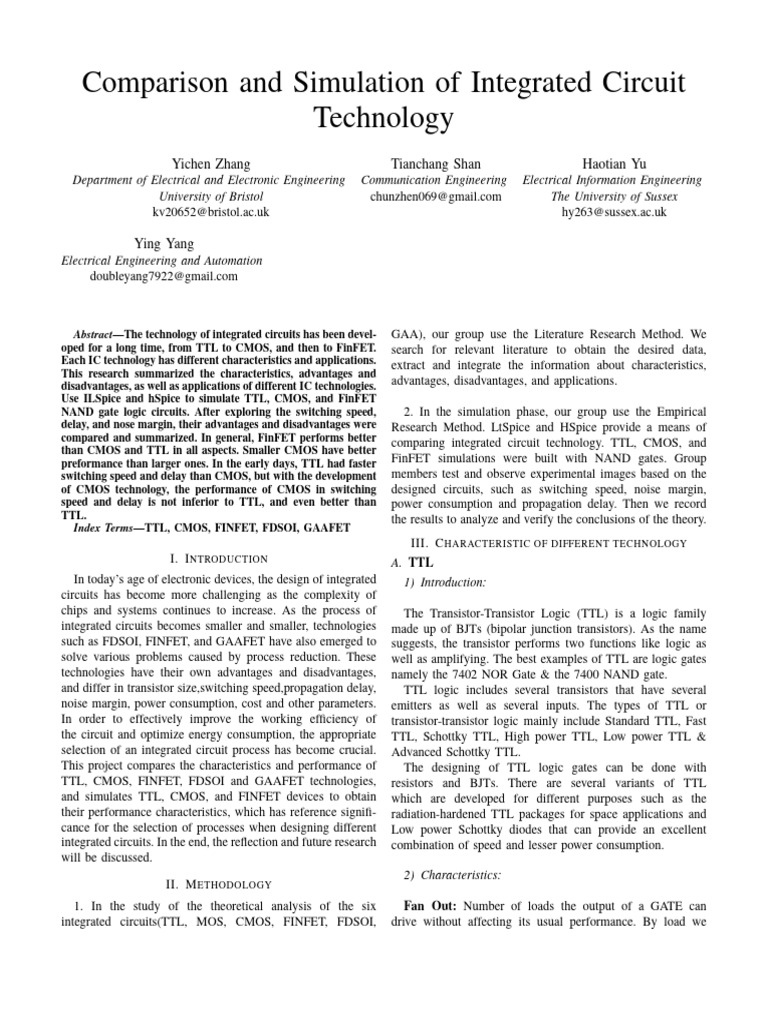 Comparison and Simulation of Integrated Circuit | PDF | Field Effect ...