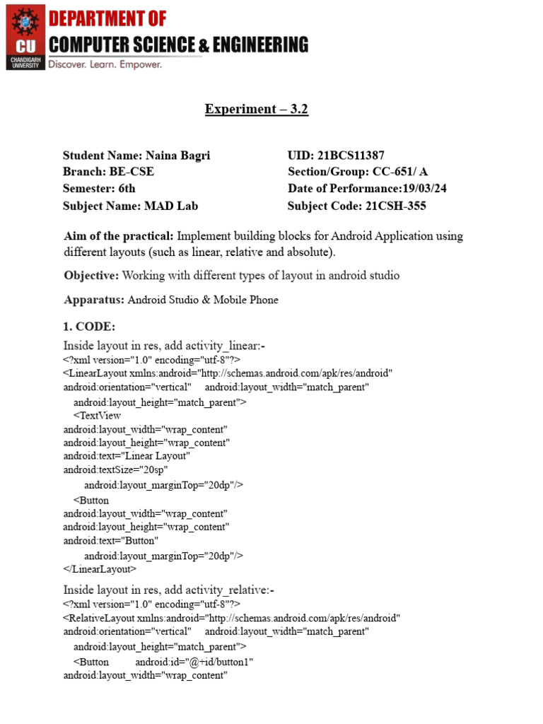 Experiment 3.2 Naina (1) | PDF | Android (Operating System) | Software