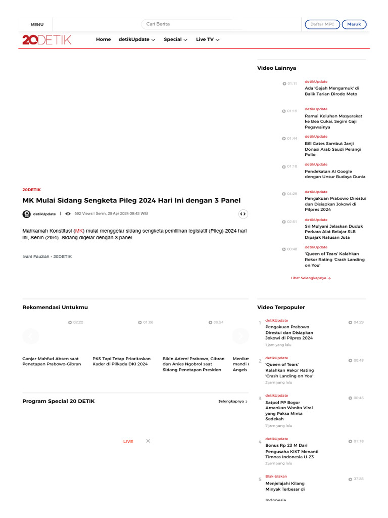 MK Mulai Sidang Sengketa Pileg 2024 Hari Ini Dengan 3 Panel | PDF