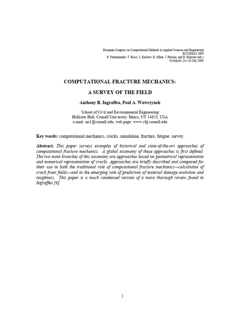 2004 Ingraffea COMPUTATIONAL FRACTURE MECHANICS | PDF | Finite Element Method | Fracture