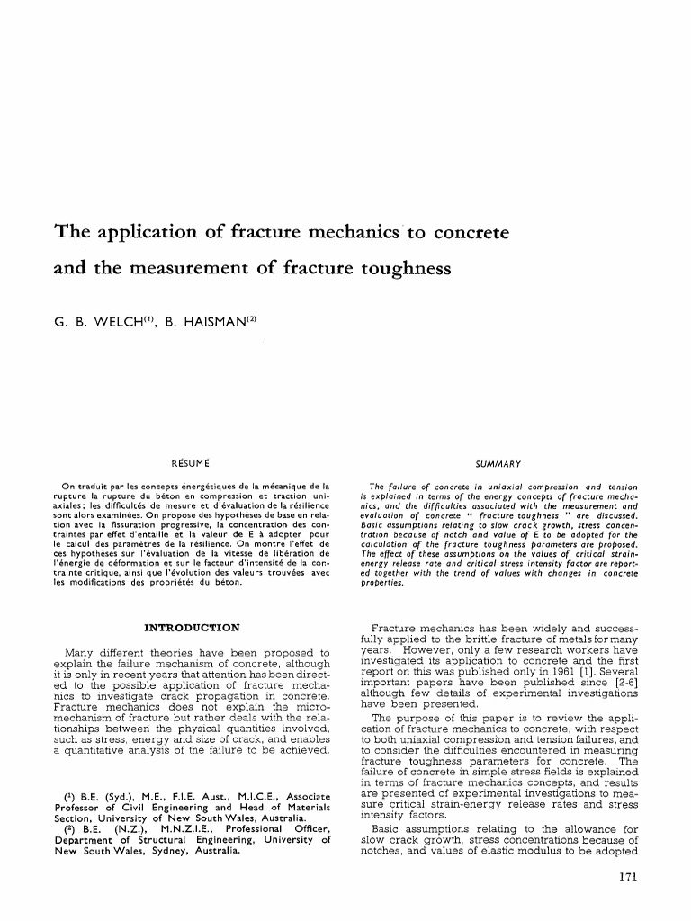 1969 The application of fracture mechanics to concrete and the measurement of fracture toughness ...