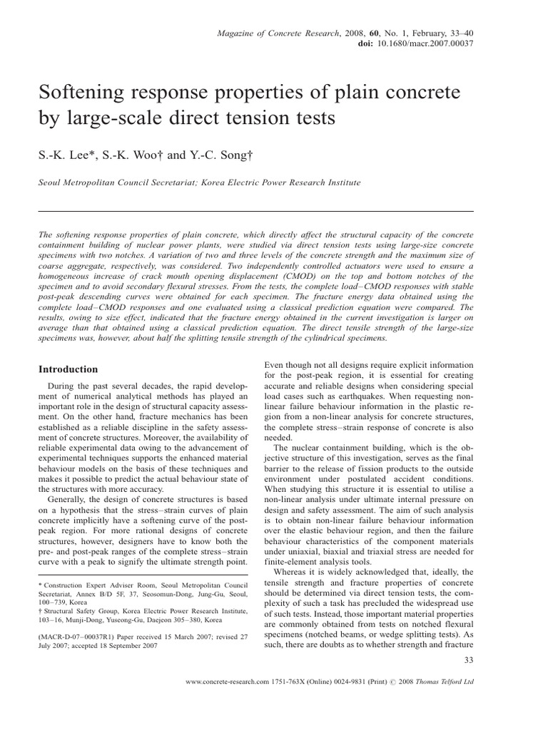 2008 Softening Response Properties of Plain Concrete by Large-Scale ...