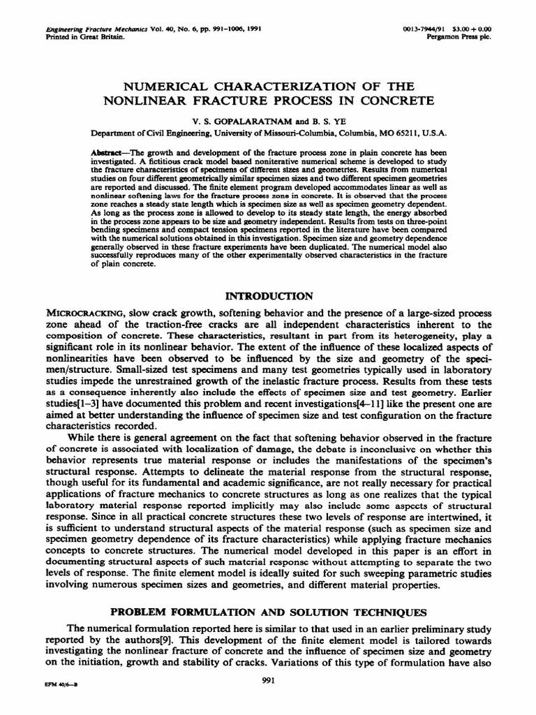 1991 VSGR Numerical Characterization of The Nonlinear Fracture Process in Concrete | Download ...