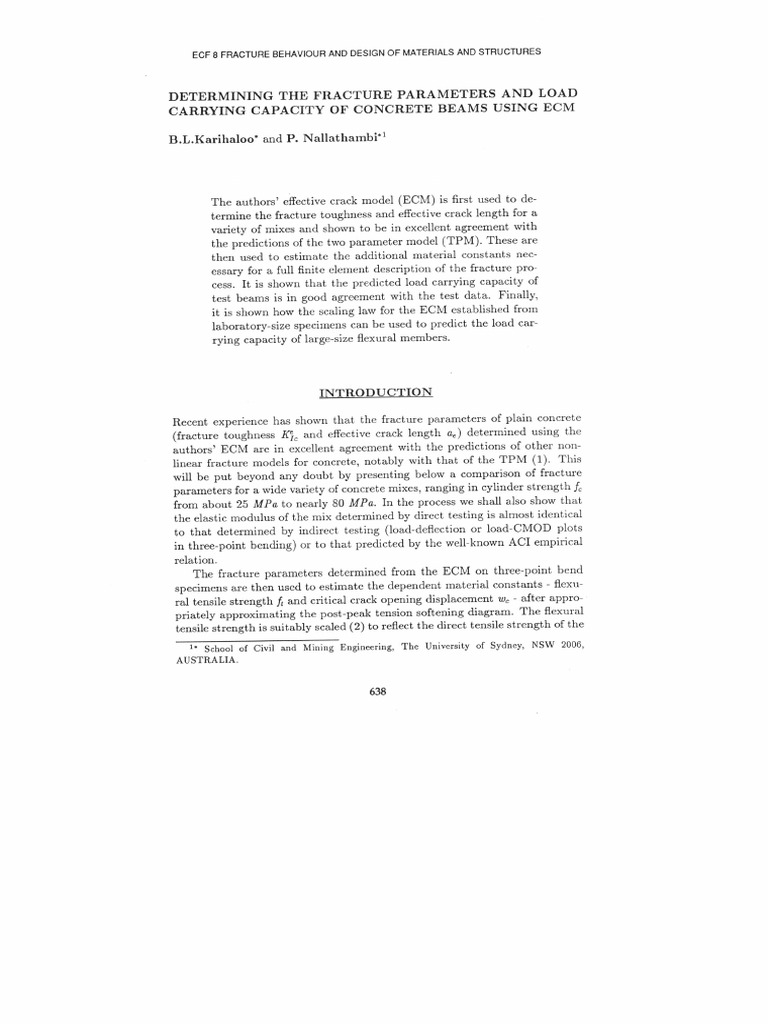 1990 Karihaloo Determining The Fracture Parameters and Load Carrying Capacity of Concrete Beams ...