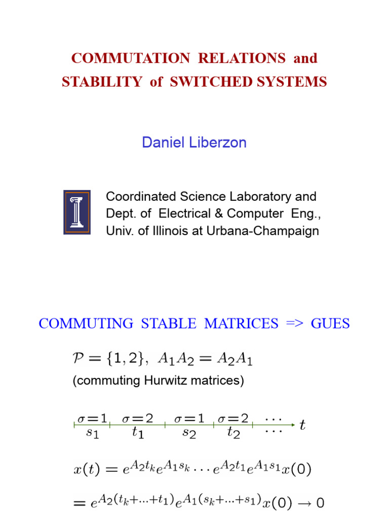 Commutation Relations and Stability of Switched Systems: Daniel Liberzon | Download Free PDF ...