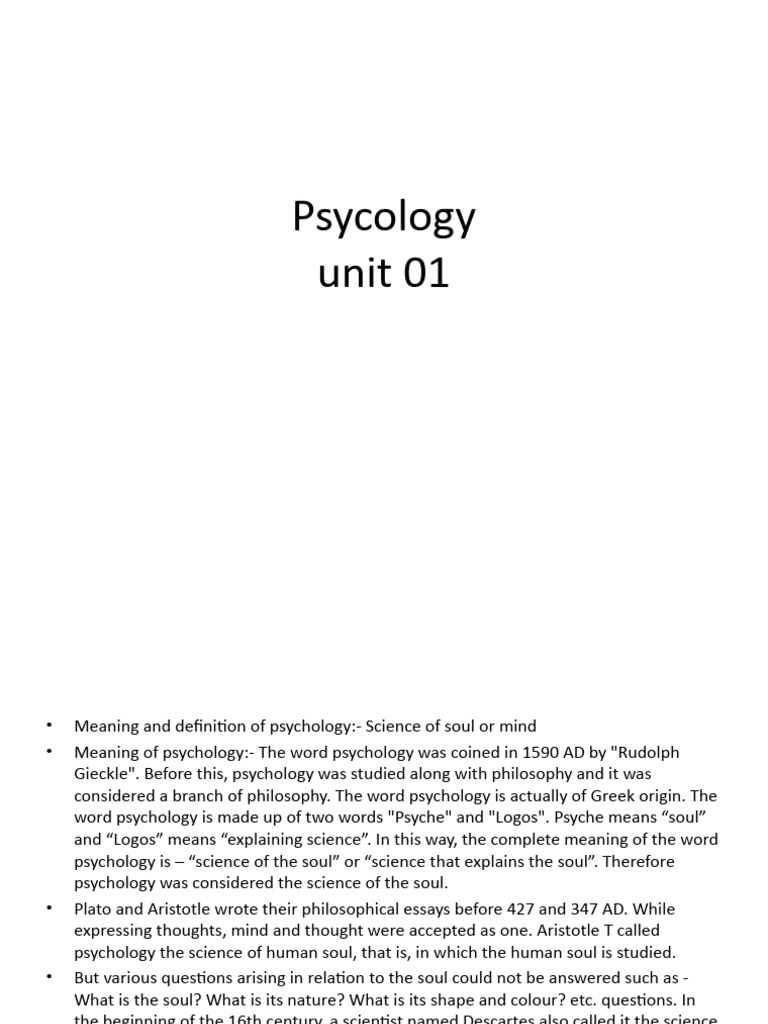 Psycology Unit 01 | PDF | Psychology | Mind