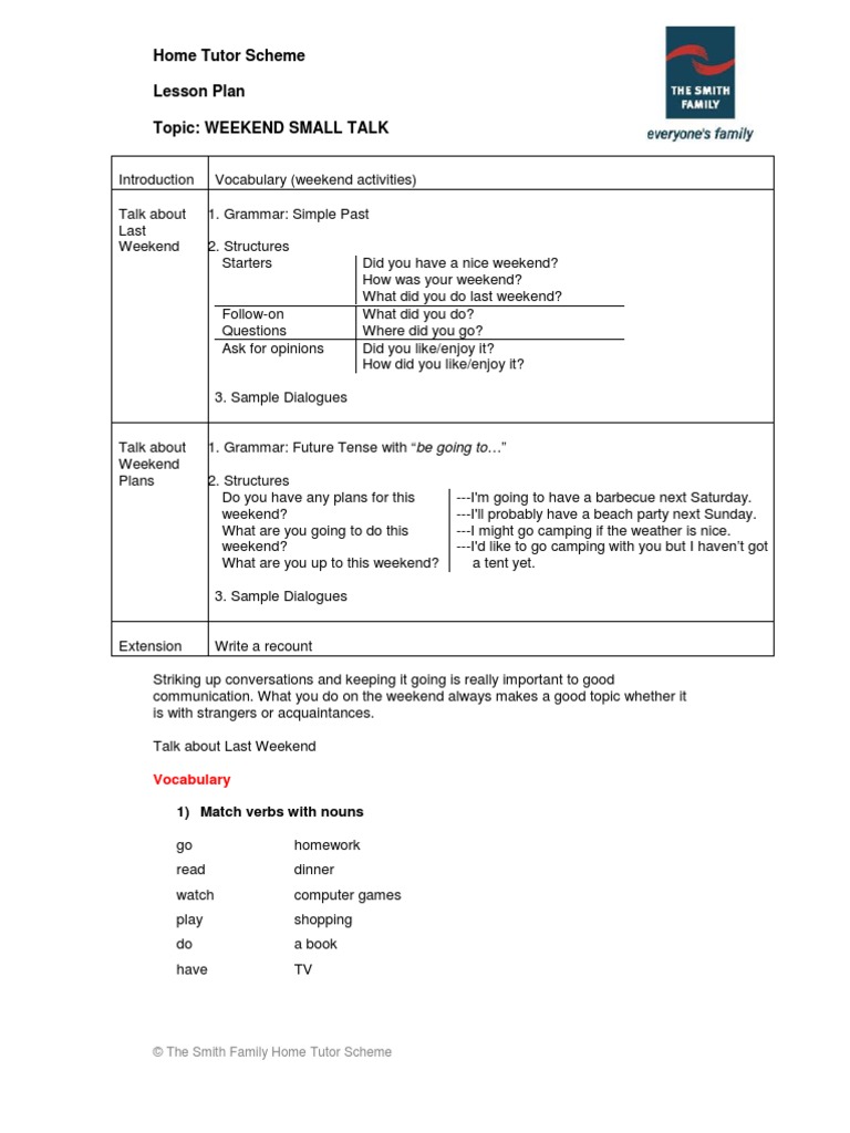 Lesson Plan Weekend Small Talk | PDF | Verb | Phrase