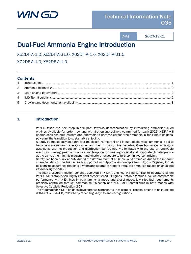 WinGD - TIN035 - Dual Fuel Ammonia Engine Development | Download Free ...