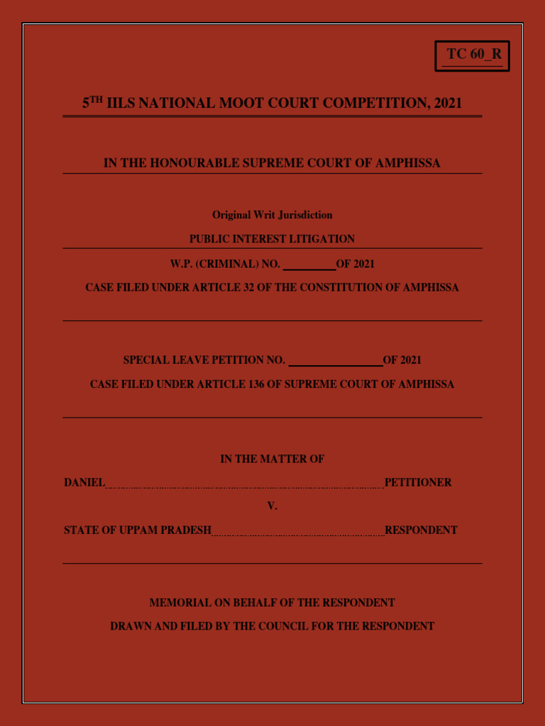5 Iils National Moot Court Competition, 2021: in The Honourable Supreme ...