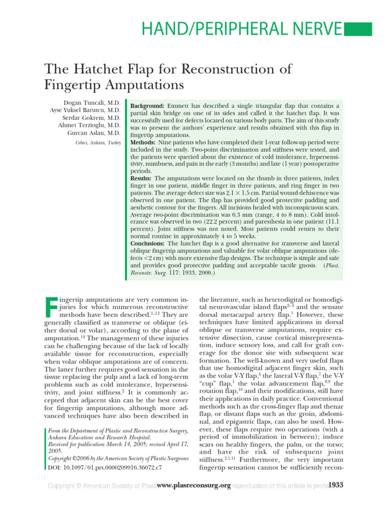 Flap Hatchet para Reconstrucción 2006 | PDF | Finger | Thumb
