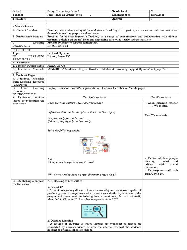 DLP English 5 Q3 Provide Evidence To Support Opinion or Fact | PDF | Learning | Evidence
