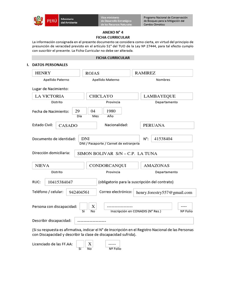 ANEXO 4, Convocatoria CAS N°021-2024-MINAM PNCBMCC Henry Rojas Ramirez ...