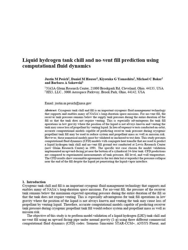 CEC2023 Manuscript LH2Tank Chill and Fill Rev2 | PDF | Computational Fluid Dynamics | Liquids