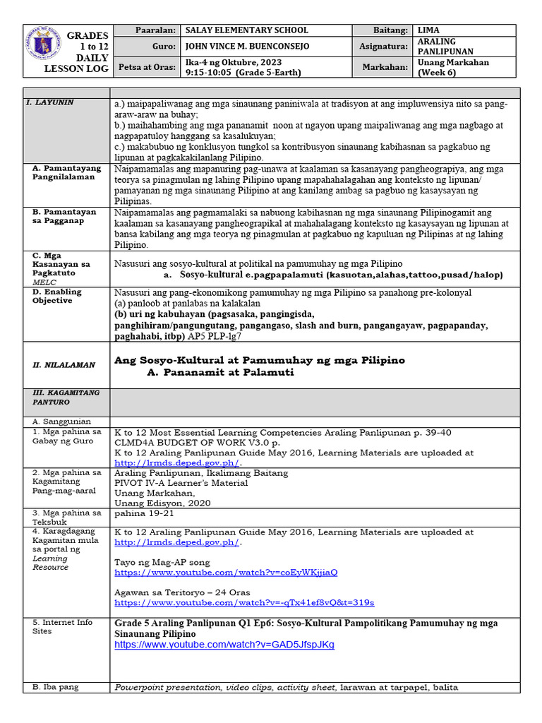 Co1 DLP Aralpan5 Q1 Week6 CJCB2023 | PDF