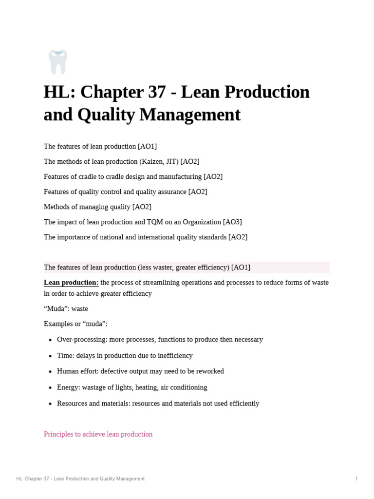 HL Chapter 37 - Lean Production and Quality Management | PDF | Lean ...