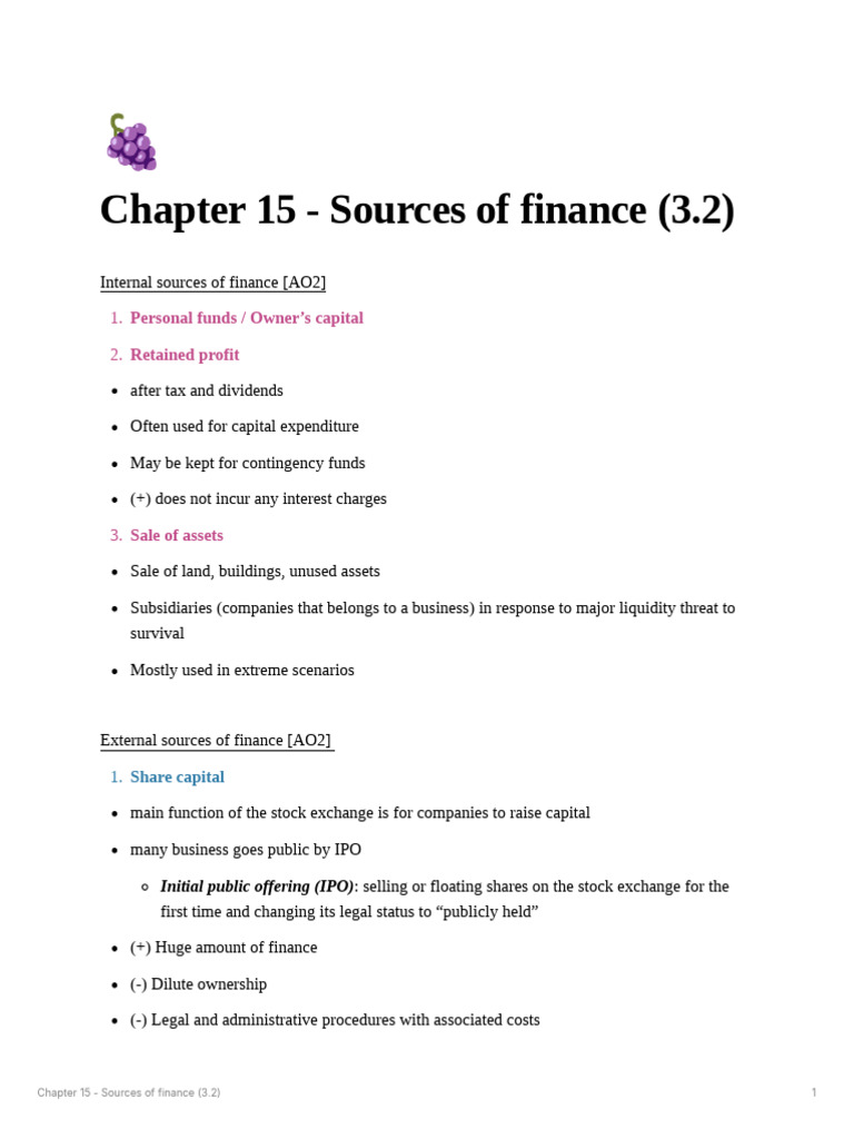 Sources of Finance Explained: Internal & External | PDF | Loans | Interest