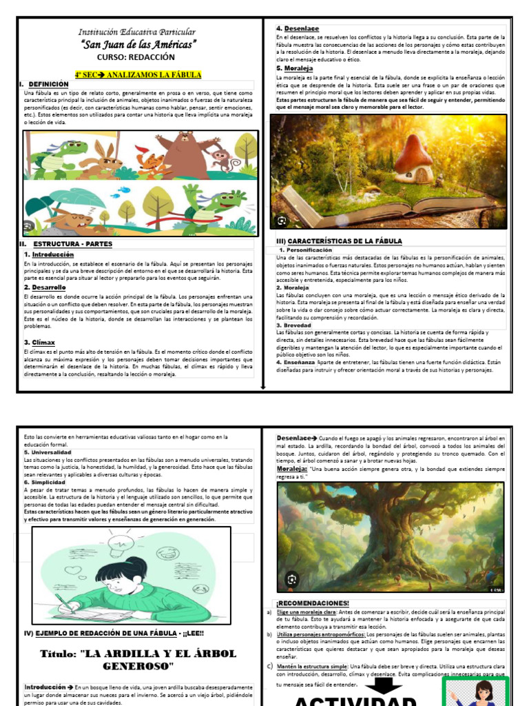 Redacción - 4to Sec - Analizamos La Fábula - 2024 - Completo | PDF ...