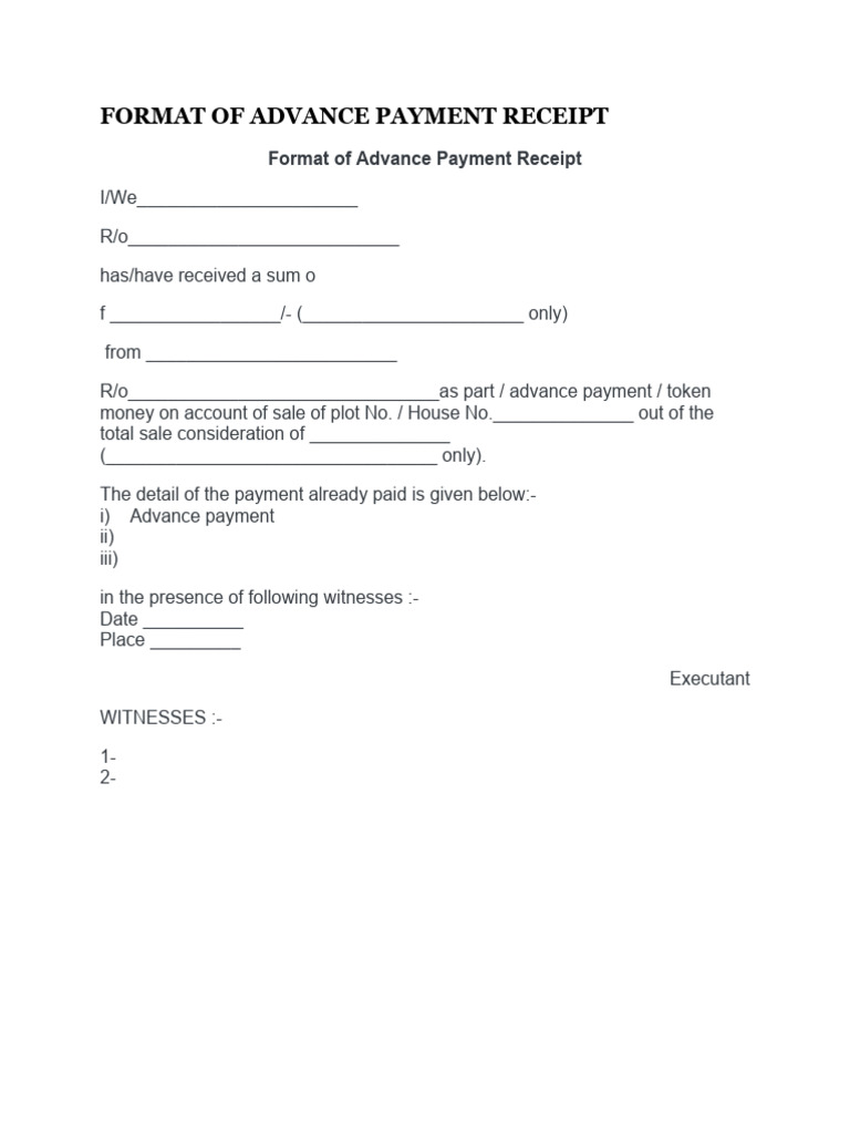Format of Advance Payment Receipt | PDF