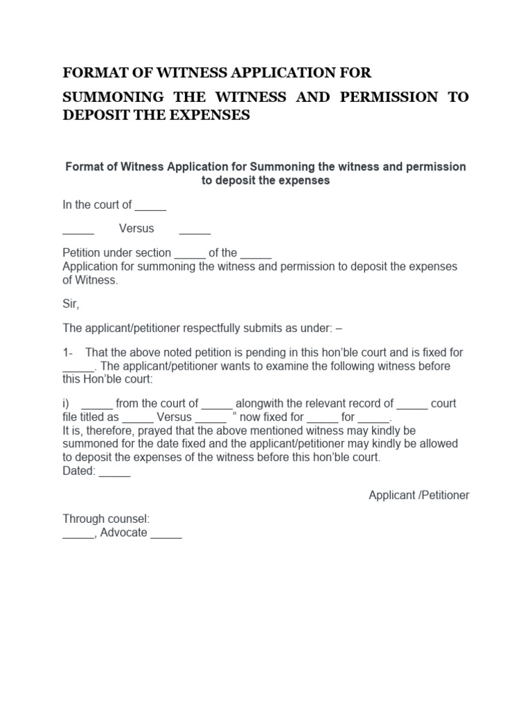 Format of Witness Application For | PDF