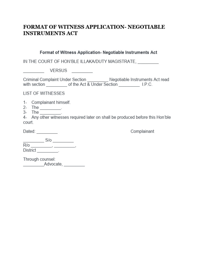 Format of Witness Application | PDF