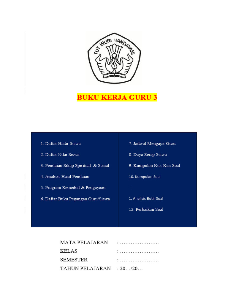 Contoh Format Buku Kerja Guru 3 - WWW - Mohnur.madrasah - Id | PDF