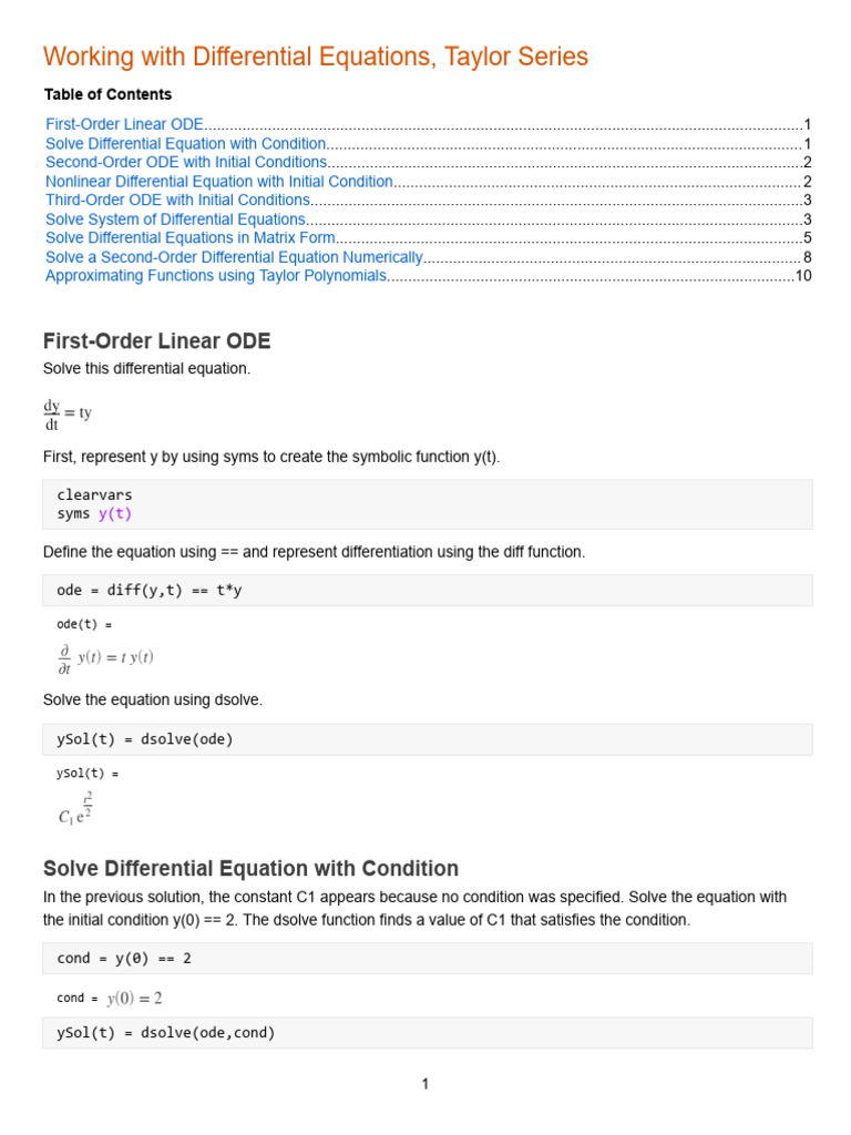 ODE Matlabb | PDF | Ordinary Differential Equation | Differential Equations
