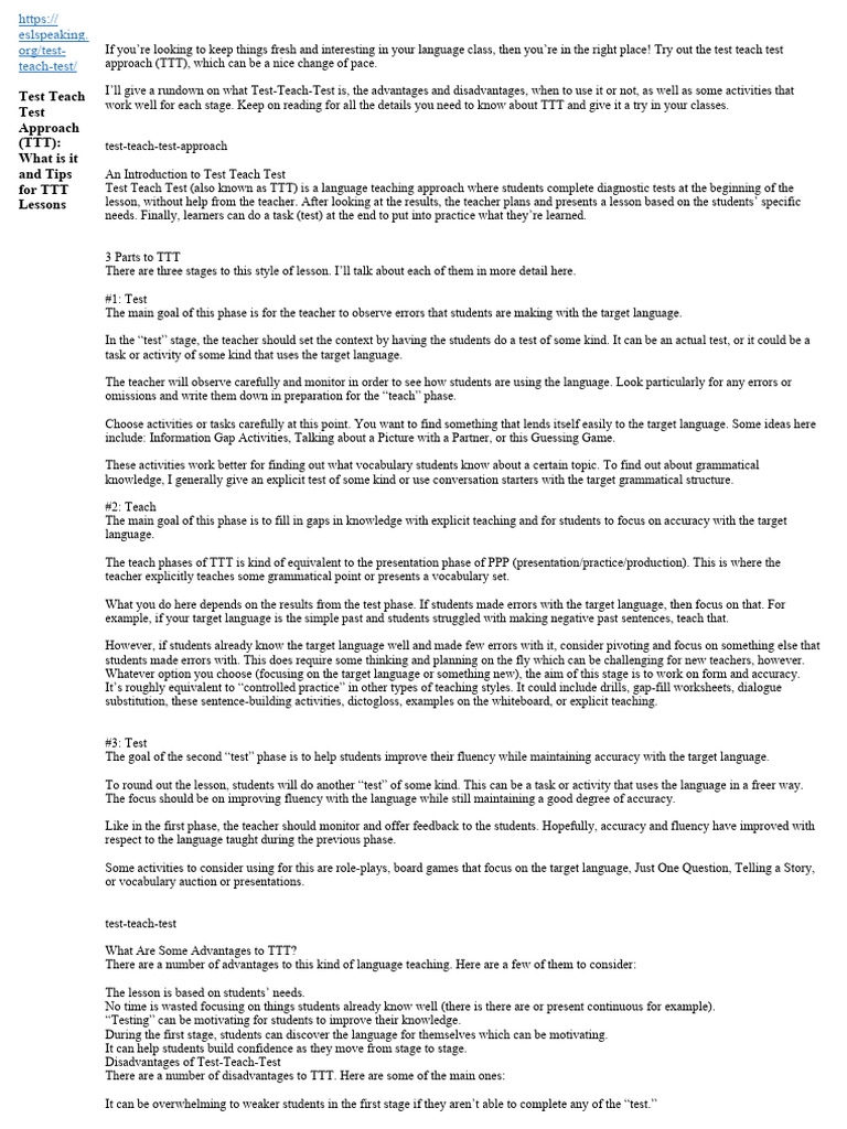Test Teach Test Approach (TTT) : What Is It and Tips For TTT Lessons ...