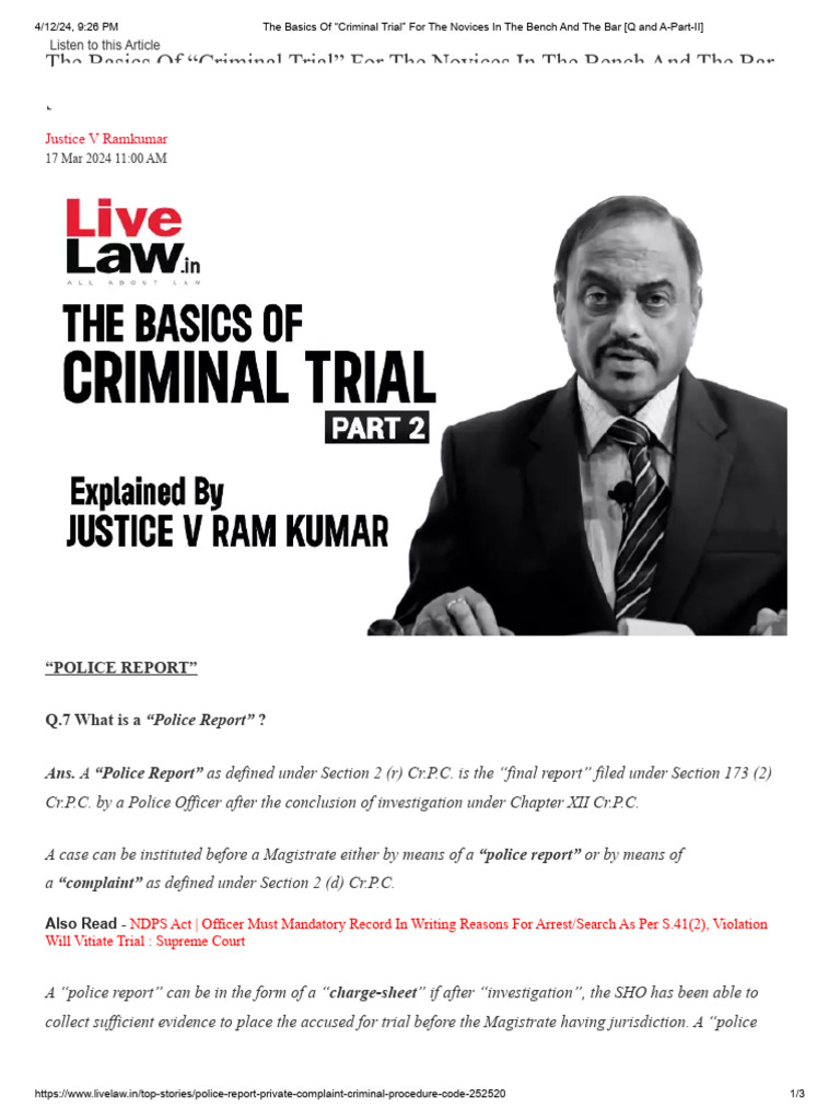 The Basics of "Criminal Trial" (Q and A-Part-II) | PDF | Complaint | Trials