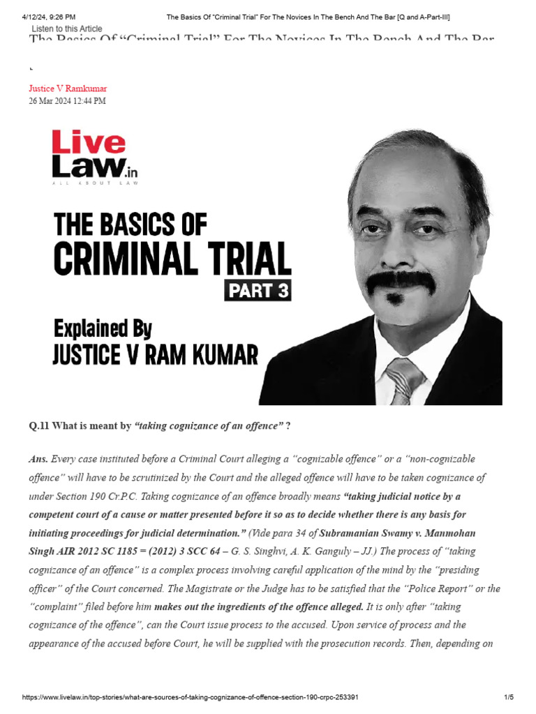 The Basics of "Criminal Trial" Q and A-Part-III) | PDF | Magistrate ...