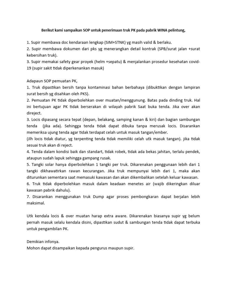 SOP Wilmar | PDF | Bisnis | Griya & Taman