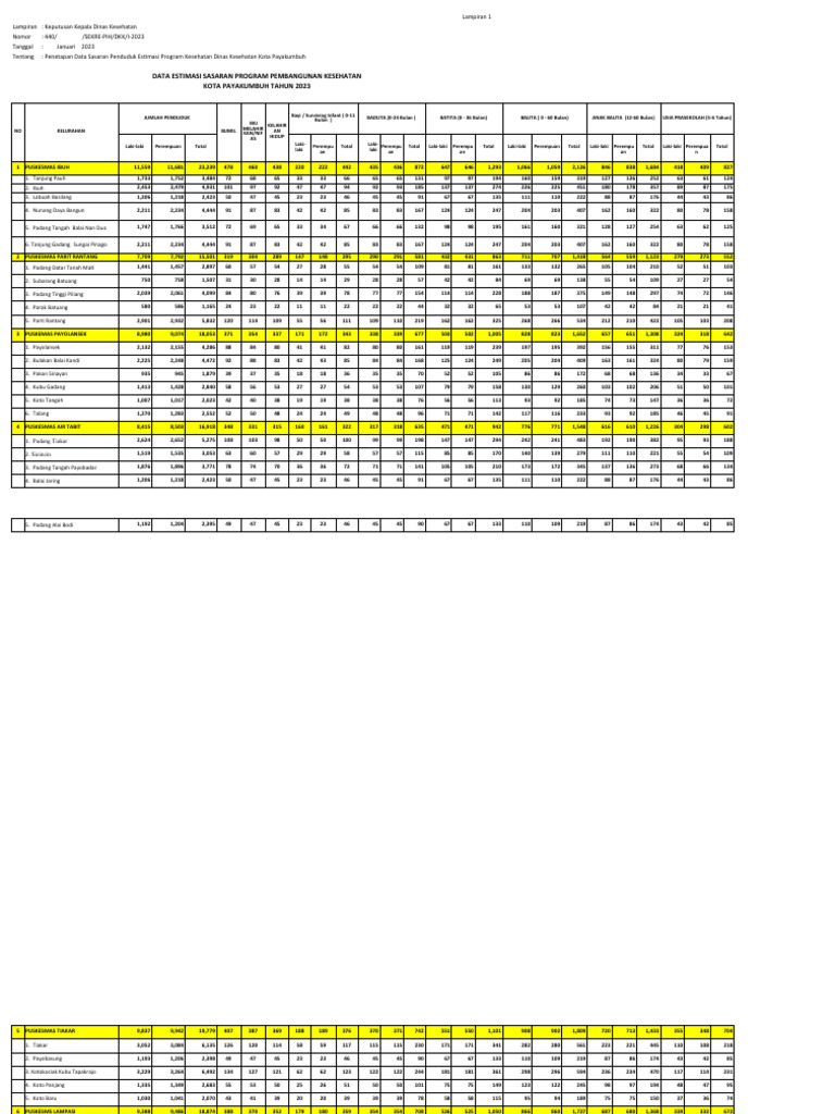Data Sasaran Tahun 2023 Proyeksi | PDF